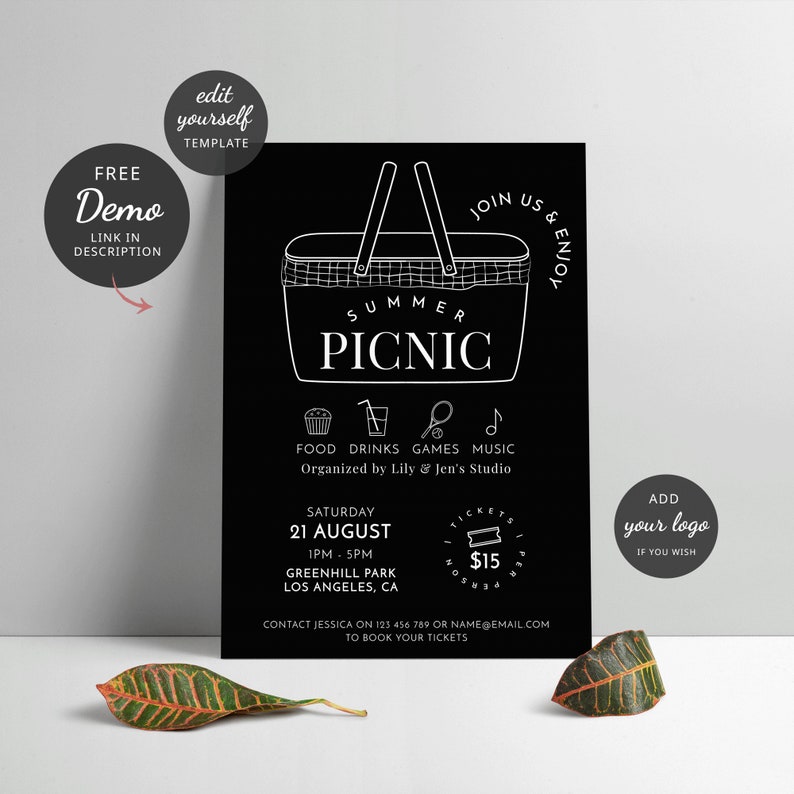 Editable Picnic Flyer Template Minimalist Park Event - Etsy