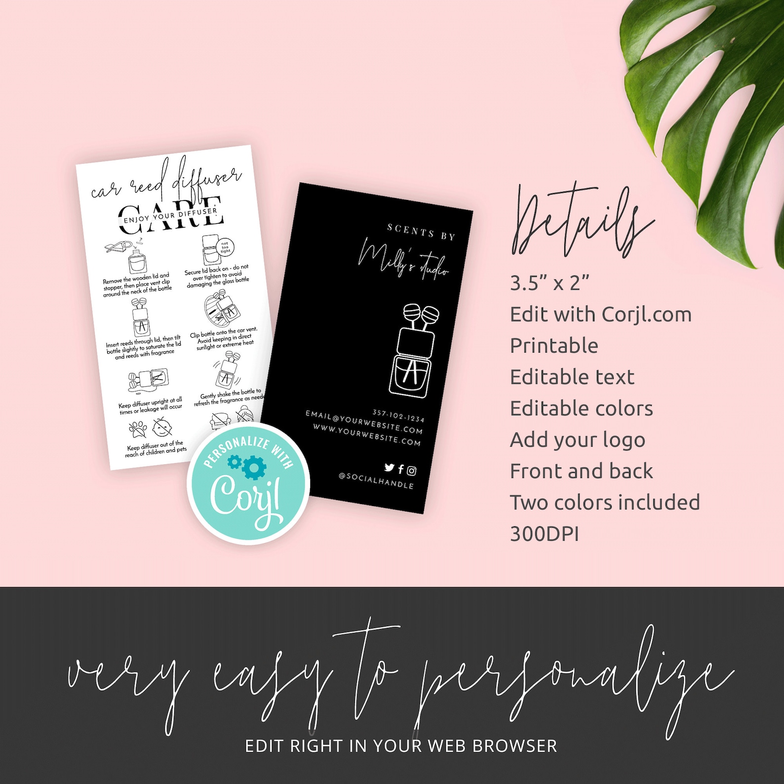 Car Reed Diffuser Care Guide Template, Custom Vent Bottle Diffuser Care ...