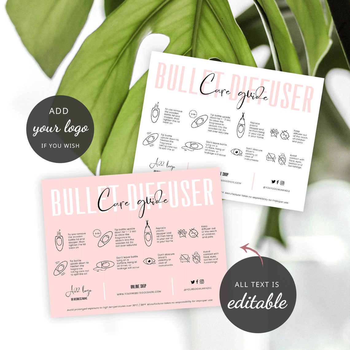 Bullet Diffuser Care Card Template, Editable Hanging Diffuser Care ...