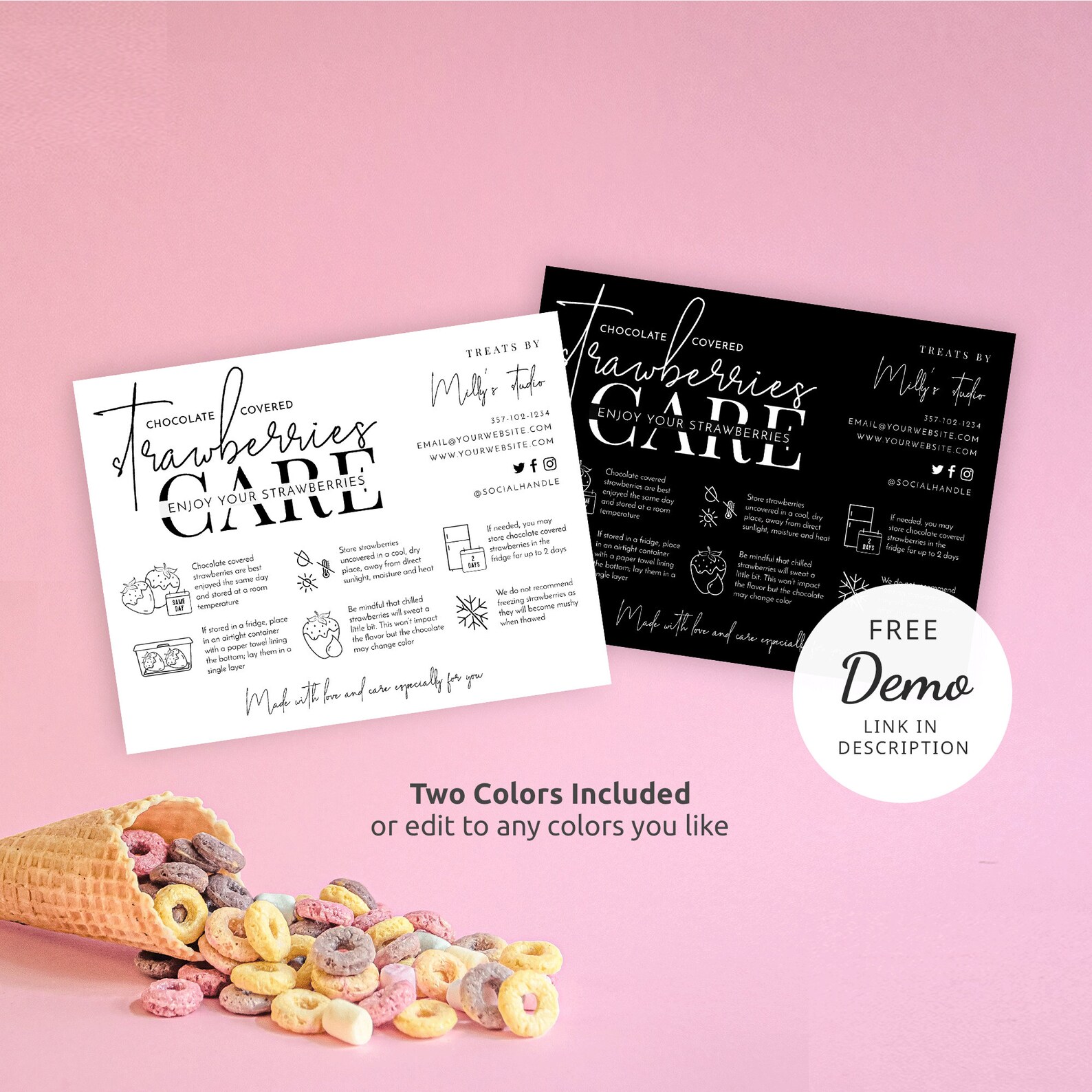 Dipped Strawberries Care Card Template Editable Chocolate - Etsy
