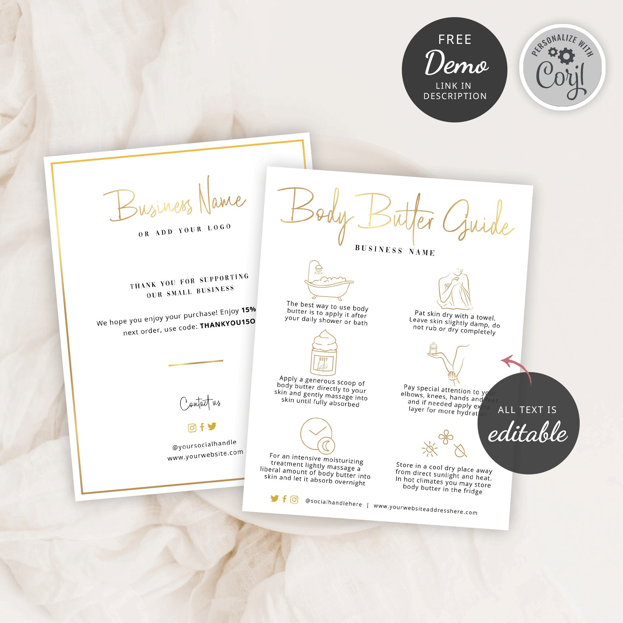 Whipped Body Butter Care Card Template Faux Gold Body Lotion - Etsy