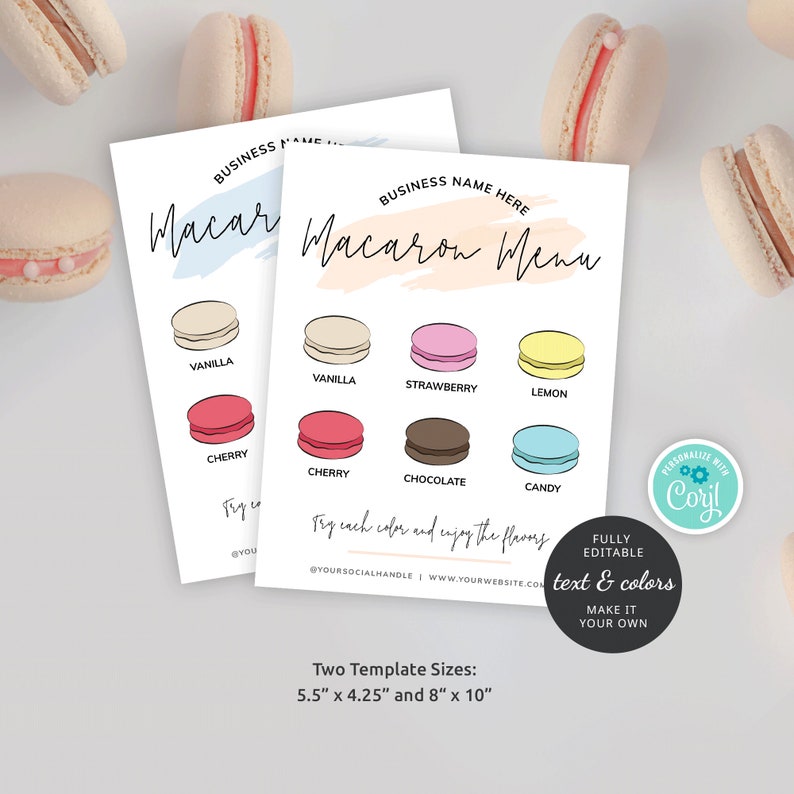 DIY Macarons Menu Template, Feminine Macarons Bar Flavor Sign ...