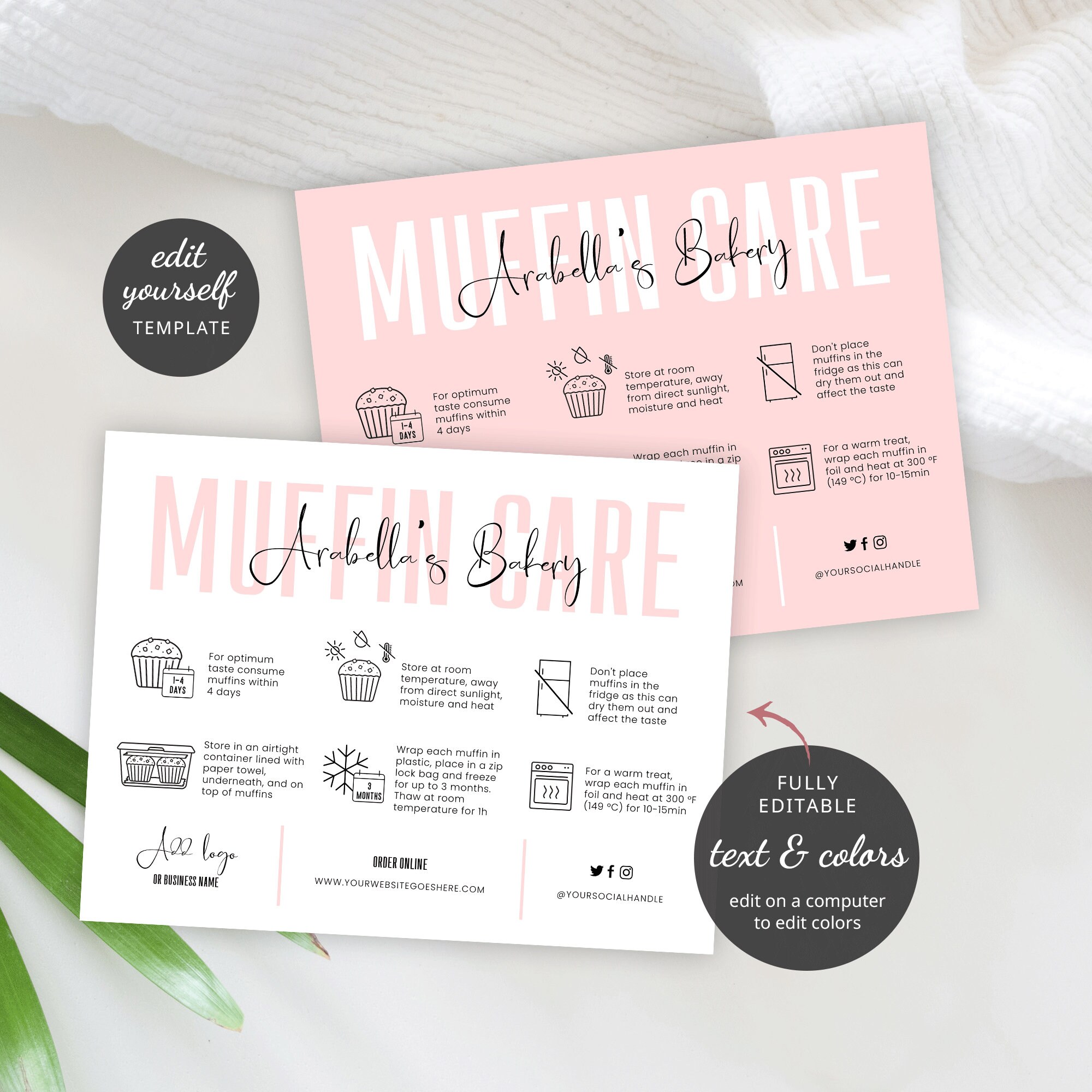 Muffins Care Instructions Template Editable Sweet & Savoury - Etsy