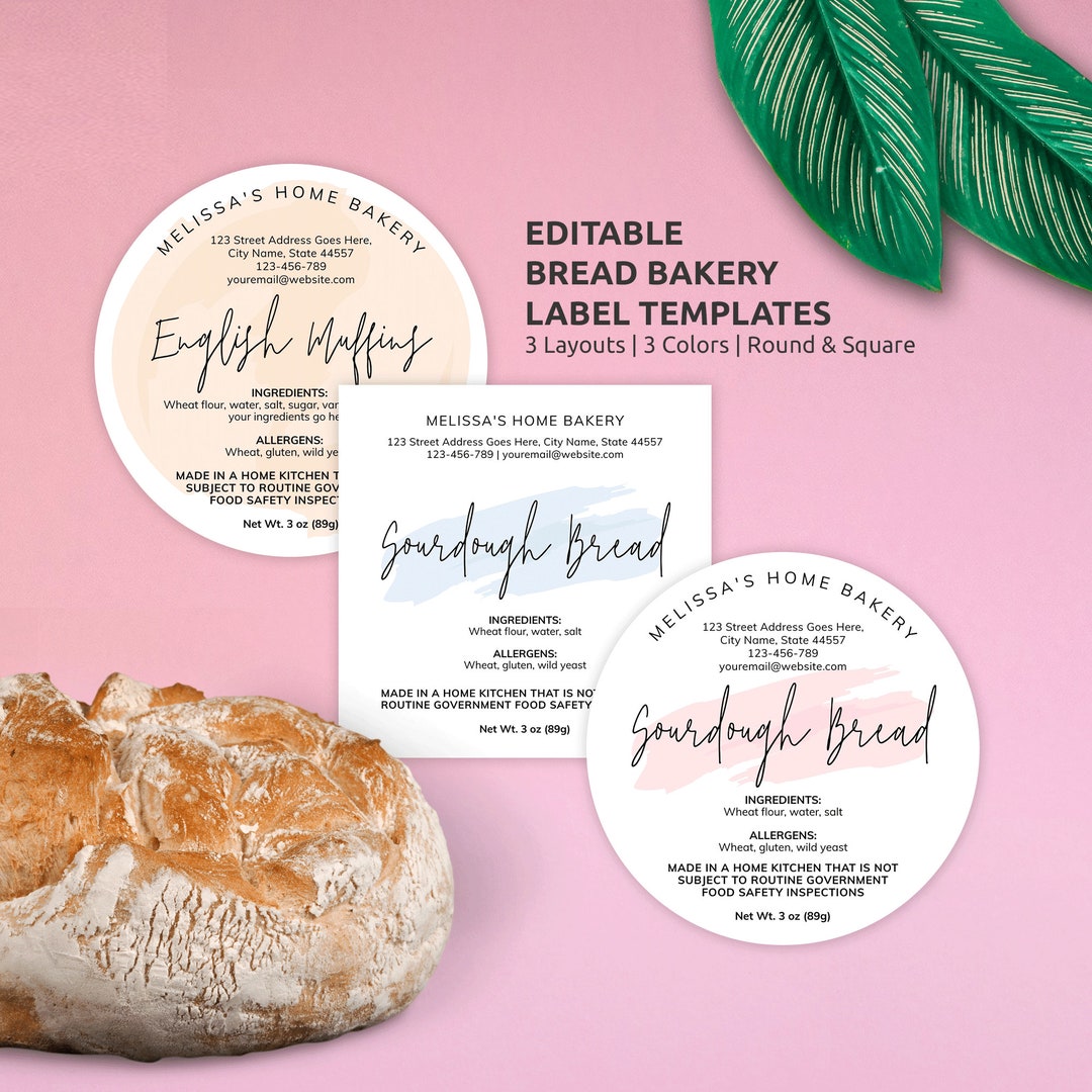 Bread Bakery Cottage Law Labels Template, Feminine Watercolor, DIY Food ...