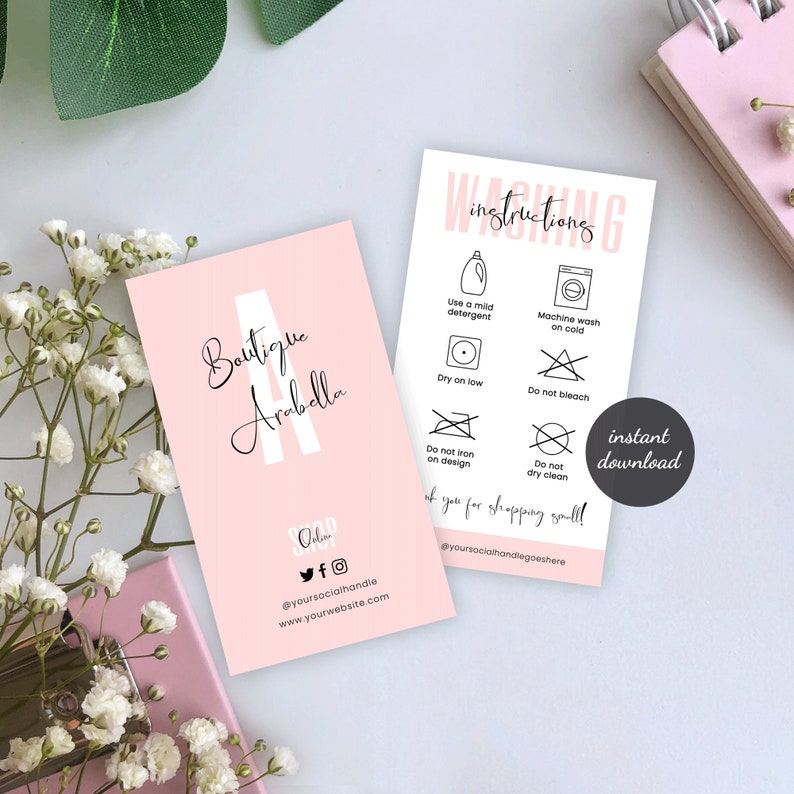 Washing Care Card Template Editable T-shirt Washing - Etsy