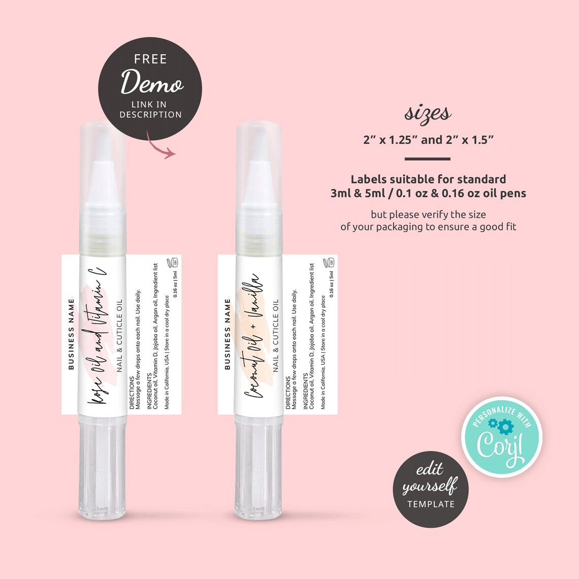 DIY Cosmetic Tube Label Template Printable 3ml 4ml 5ml Brush - Etsy