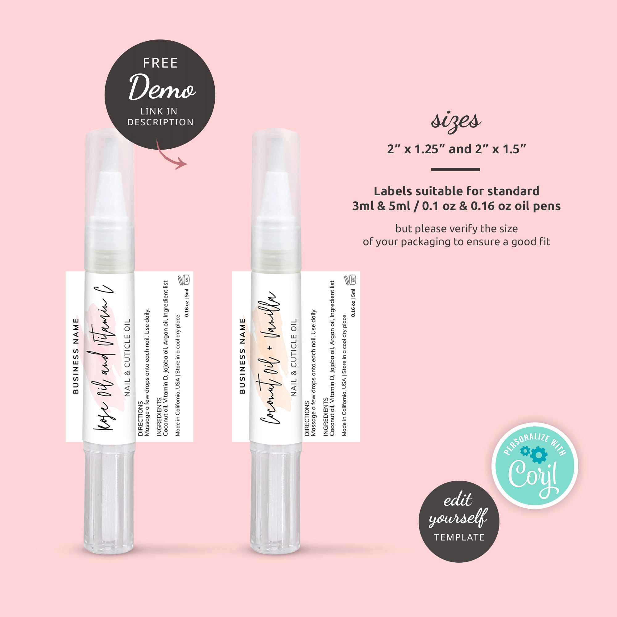 DIY Cosmetic Tube Label Template Printable 3ml 4ml 5ml Brush - Etsy