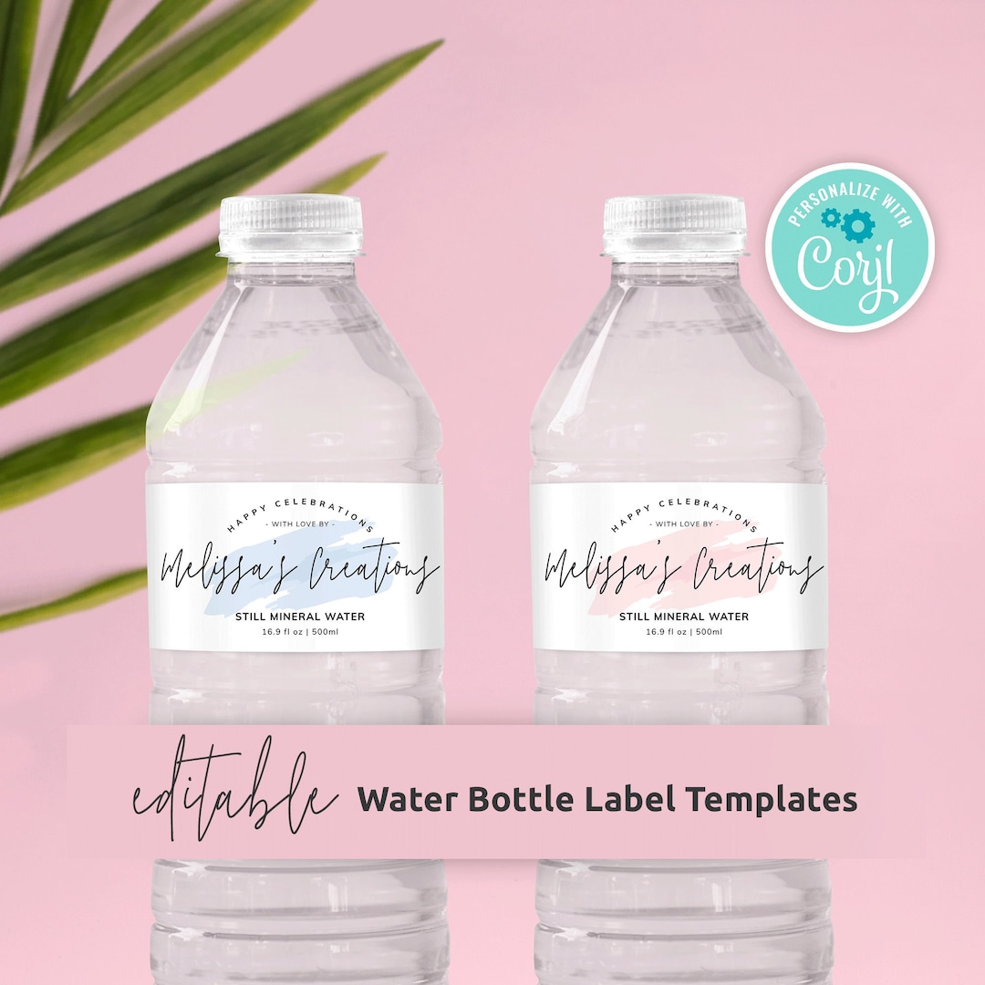 Editable Water Bottle Label Template, Custom Still Water Wrapper ...