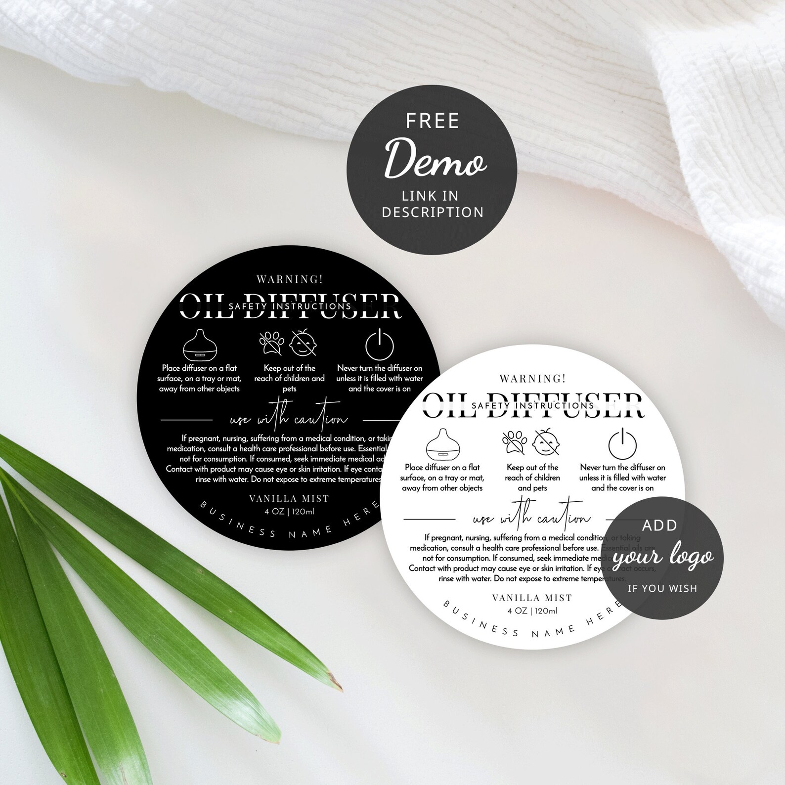 Essential Oil Diffuser Warning Label Template, Ultrasonic Diffuser ...