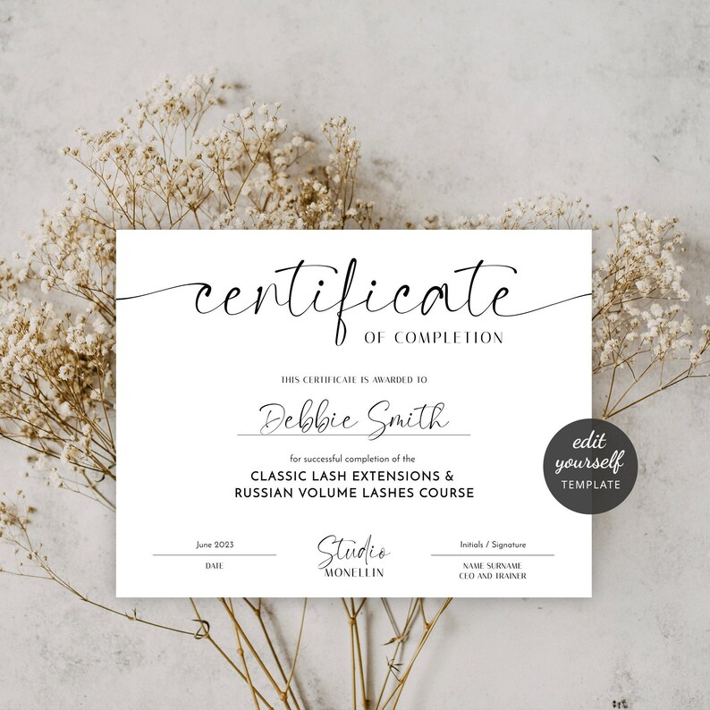 Elegant Certificate of Completion Instant Award Certificate - Etsy