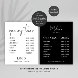 Opening Hours Sign Template, Minimalist Shop Window Decal Printable ...