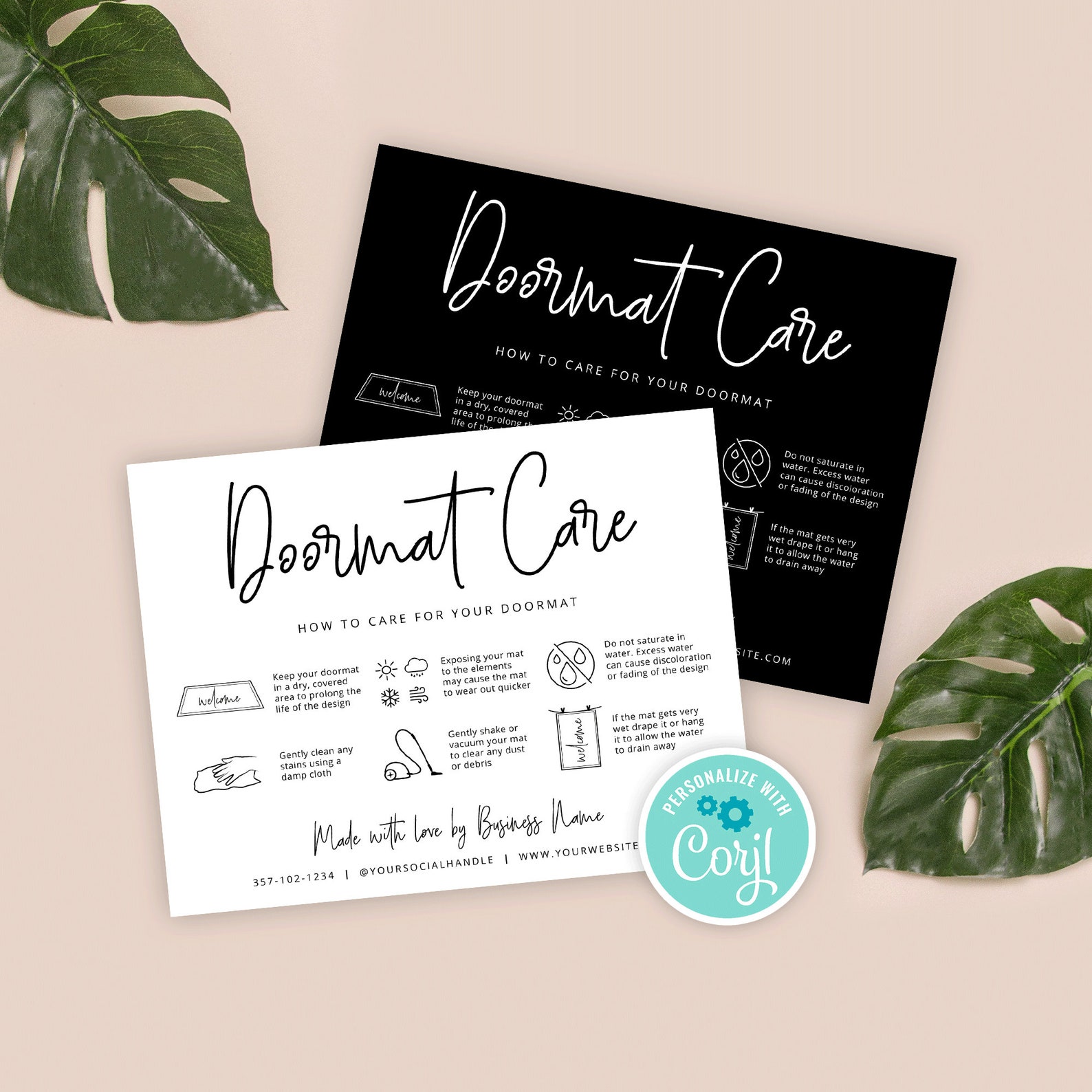 Doormat Care Guide Template Printable Floor Mat Care Card | Etsy