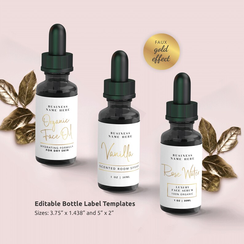 Faux Gold Bottle Labels Editable 1 Oz 2 Oz 4 Oz Bottle - Etsy