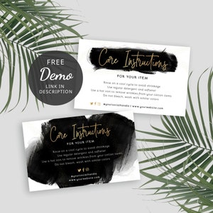 DIY Care Card Template, Editable Care Instructions Card Design ...