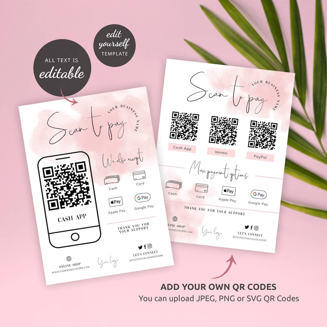 Feminine Scan QR Code Template Custom Scan Here to Pay Sign - Etsy