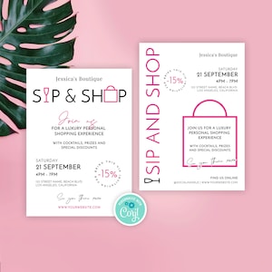 Sip and Shop Invite Template, Editable Boutique Launch Event Invitation ...