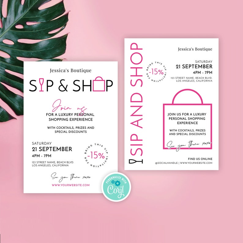 Sip and Shop Invite Template Editable Boutique Launch Event - Etsy
