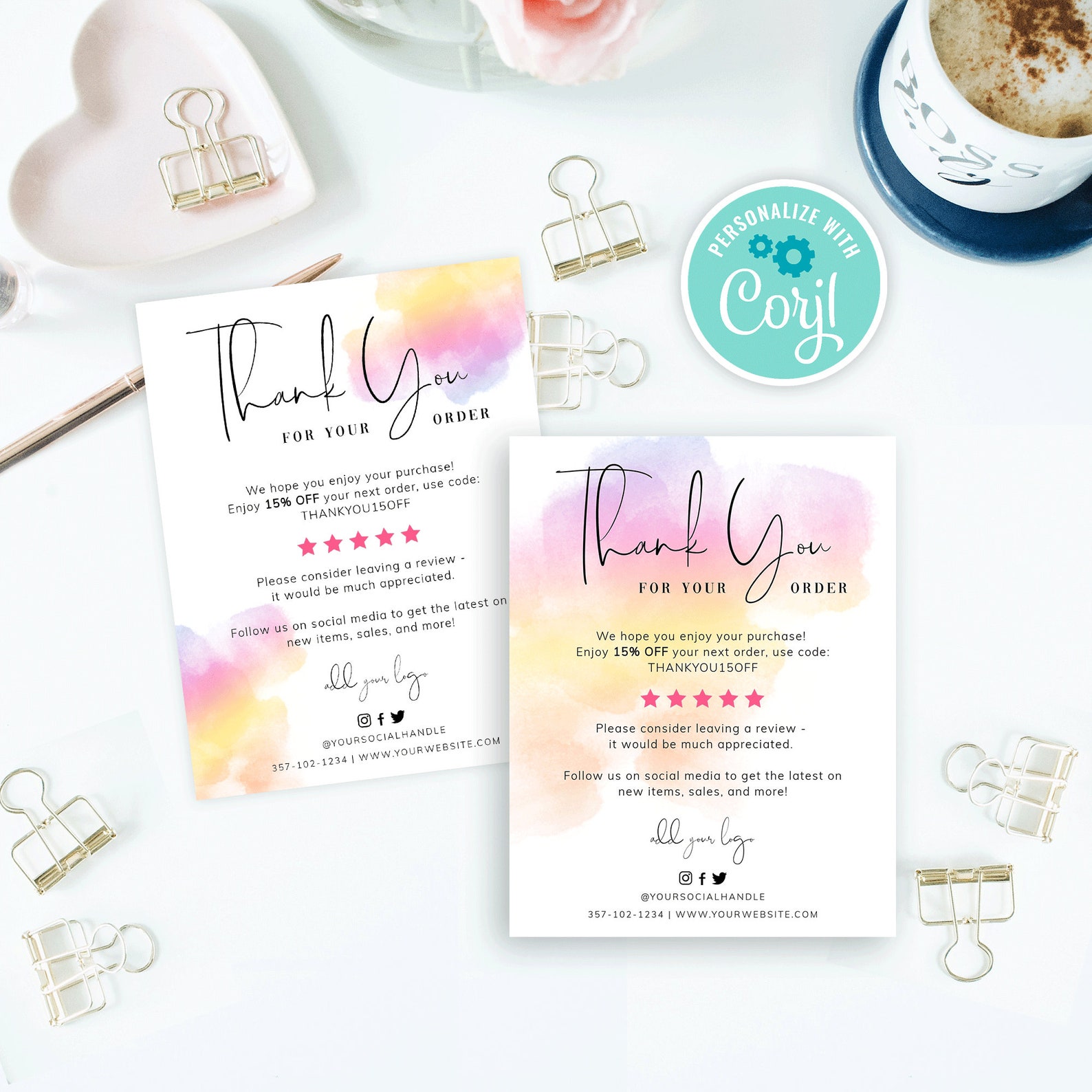 Editable Thank You for Order Cards Printable Thank You for - Etsy