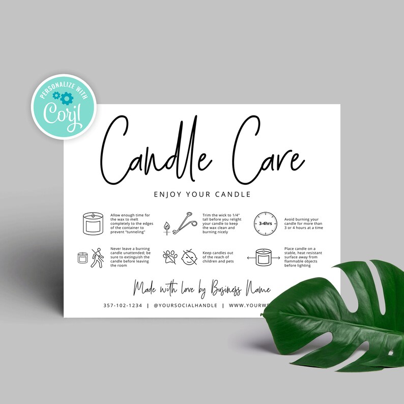 Editable Candle Care Card, Instant Candle Care Guide, Minimalist Candle ...