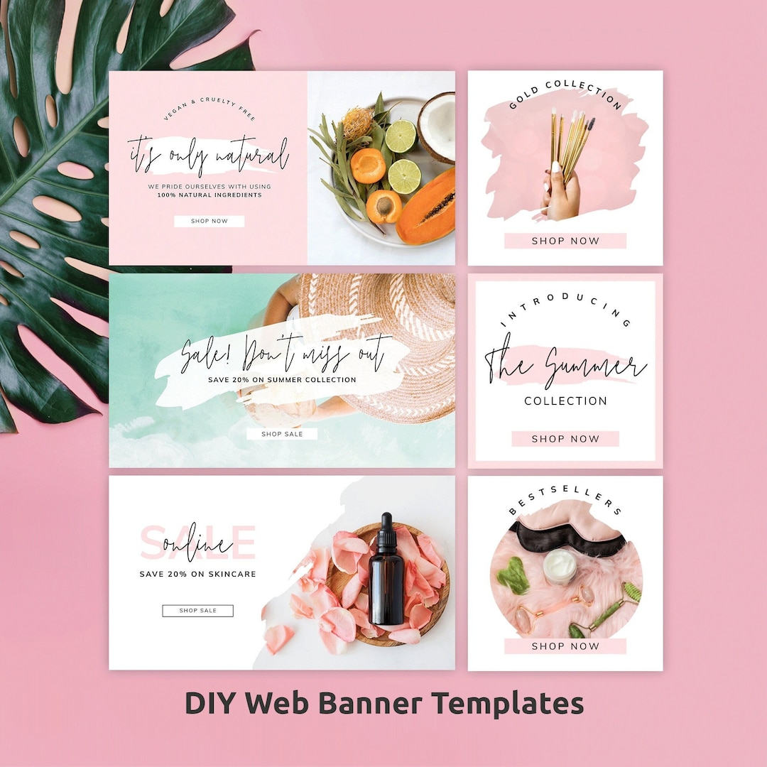 Editable Website Banners, Feminine Web Banner Branding Kit, Beauty ...