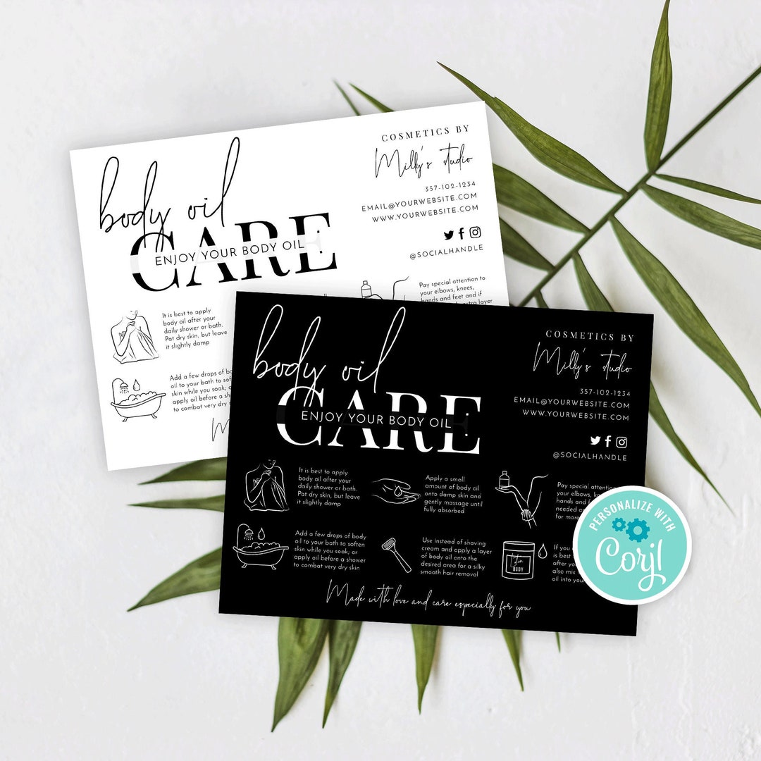 Minimalist Body Oil Care Card Template, Editable Dry Oil Application ...