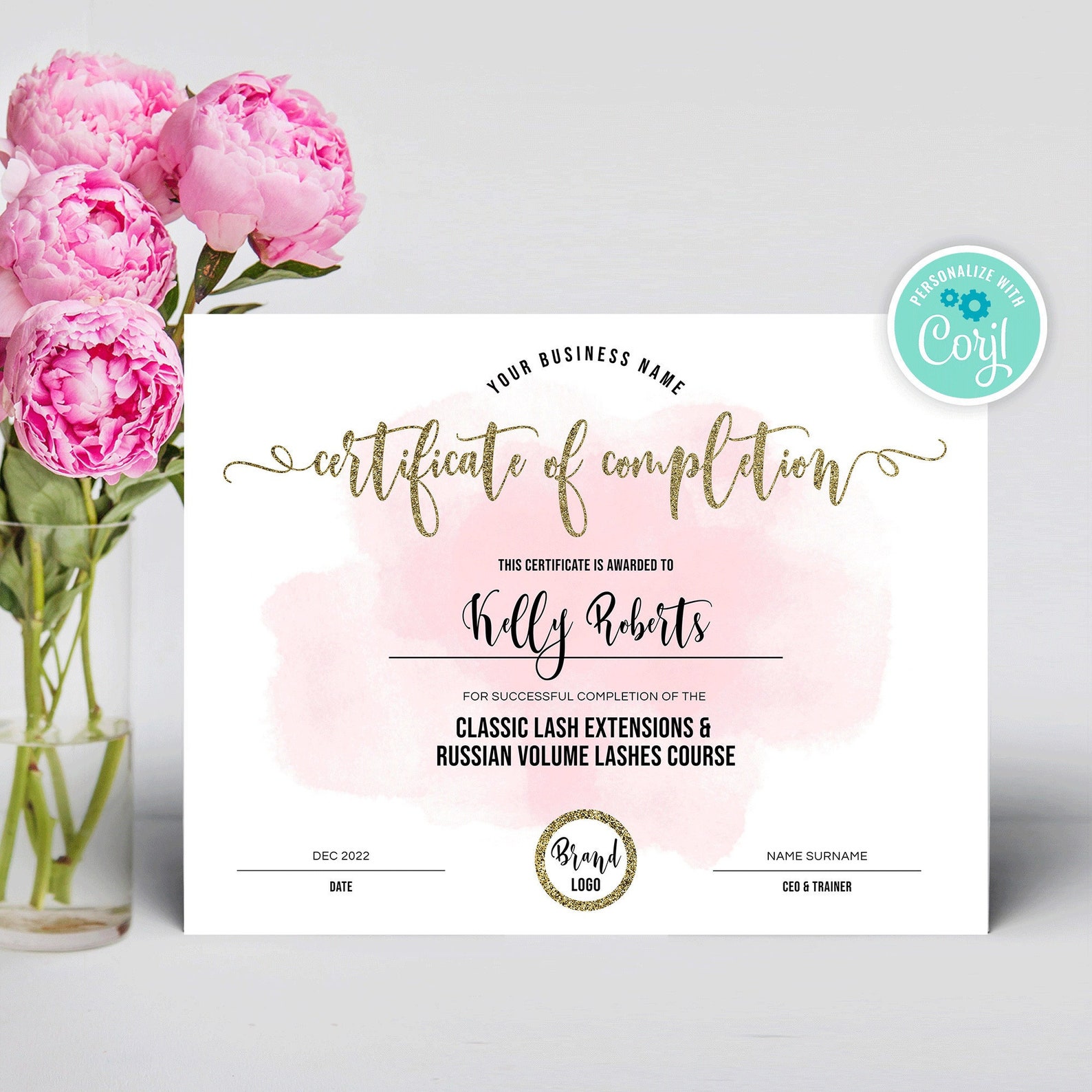 Feminine Certificate of Completion Printable Course Award - Etsy