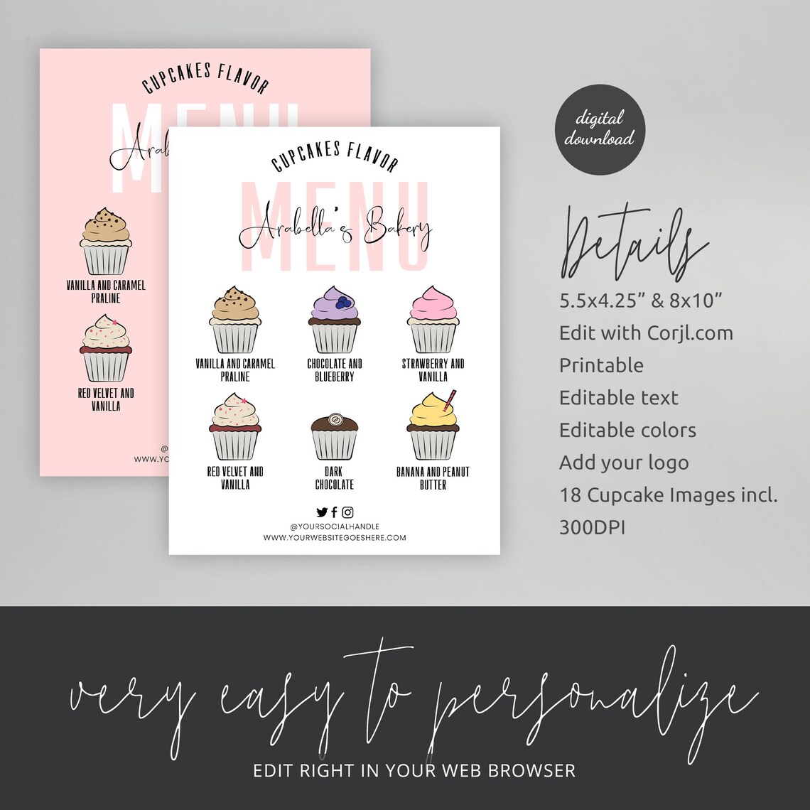 Editable Cupcakes Menu Template Feminine Frosted Cupcake - Etsy