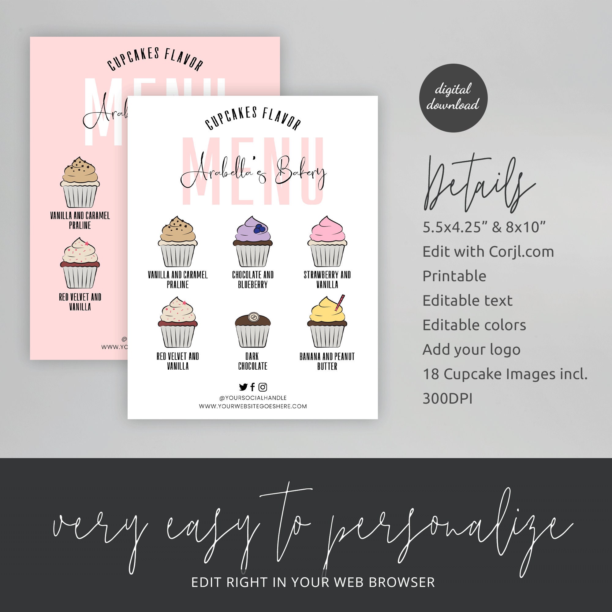 Editable Cupcakes Menu Template Feminine Frosted Cupcake - Etsy UK