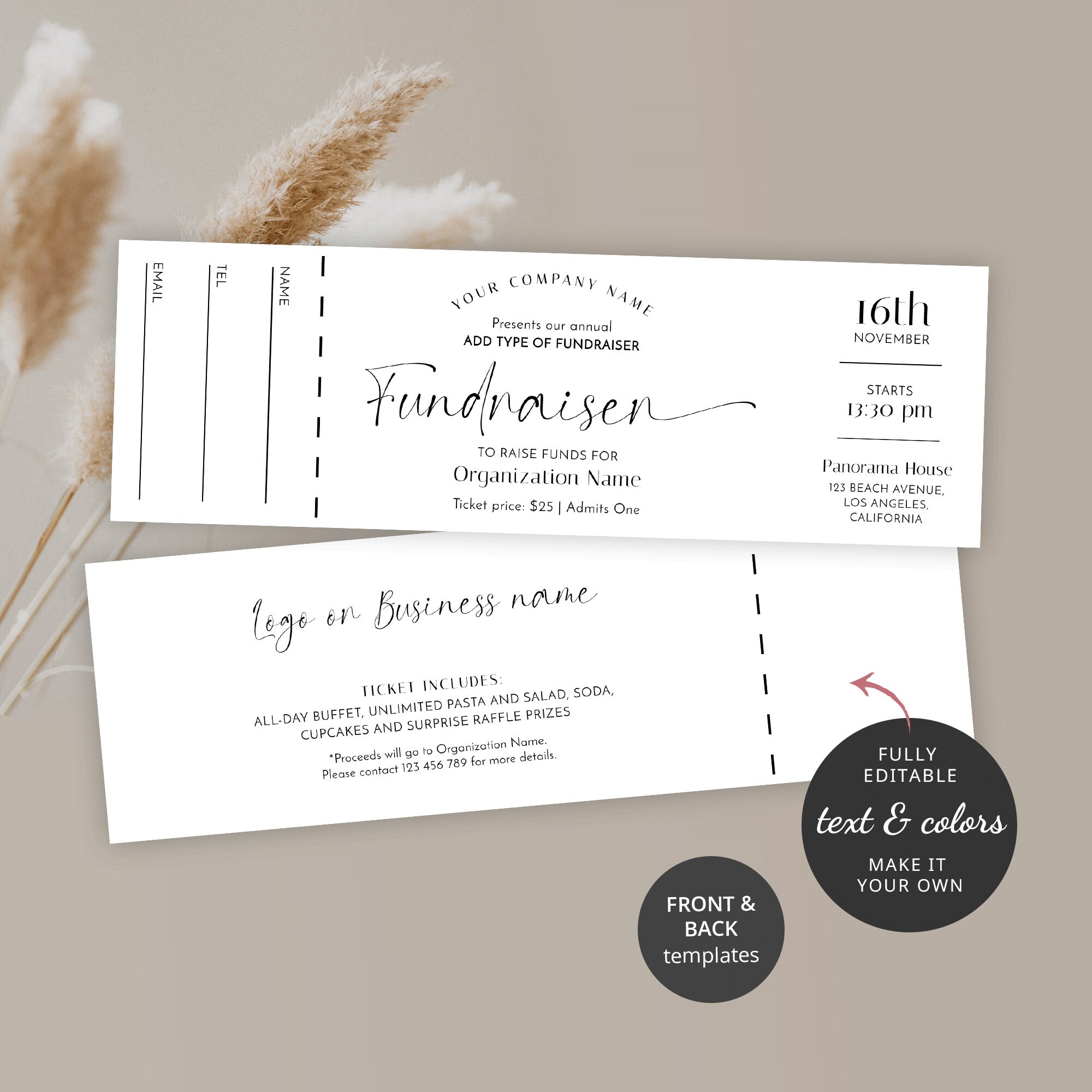 Charity Ticket Template Fundraiser Raffle Token Template - Etsy