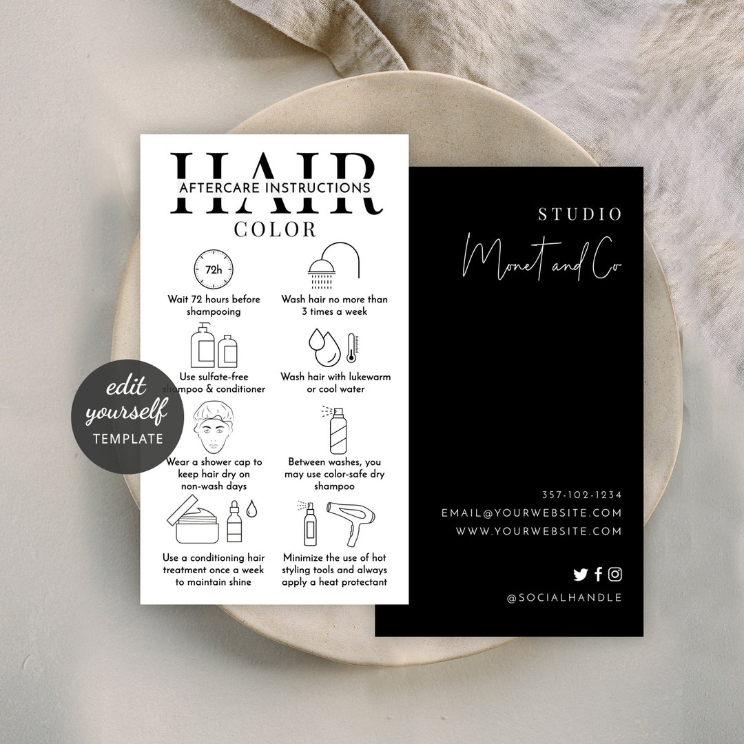 Hair Color Aftercare Card Template, Dyed Hair Care Card Printable ...