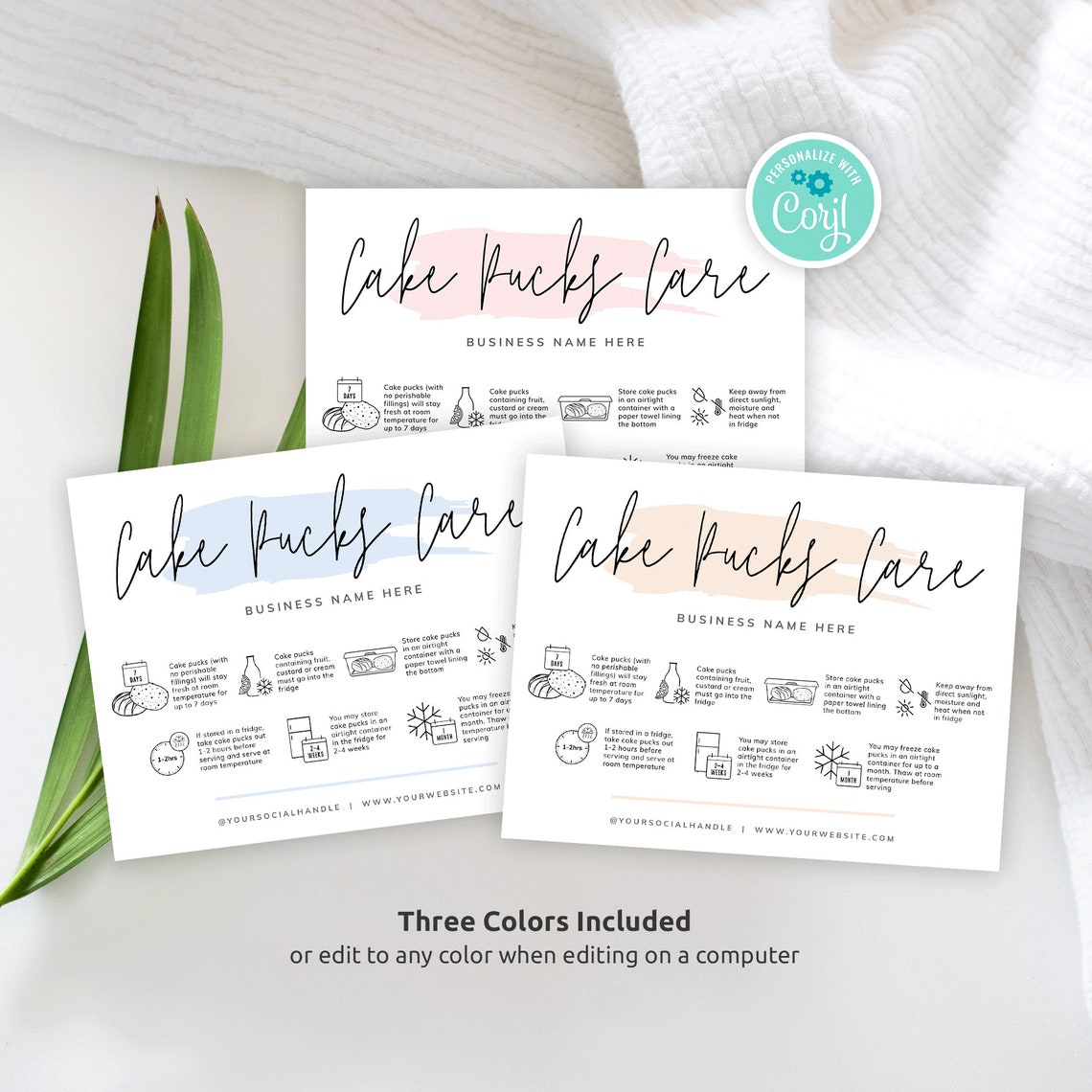 Editable Cake Pucks Care Card Template Printable Cake Treats - Etsy