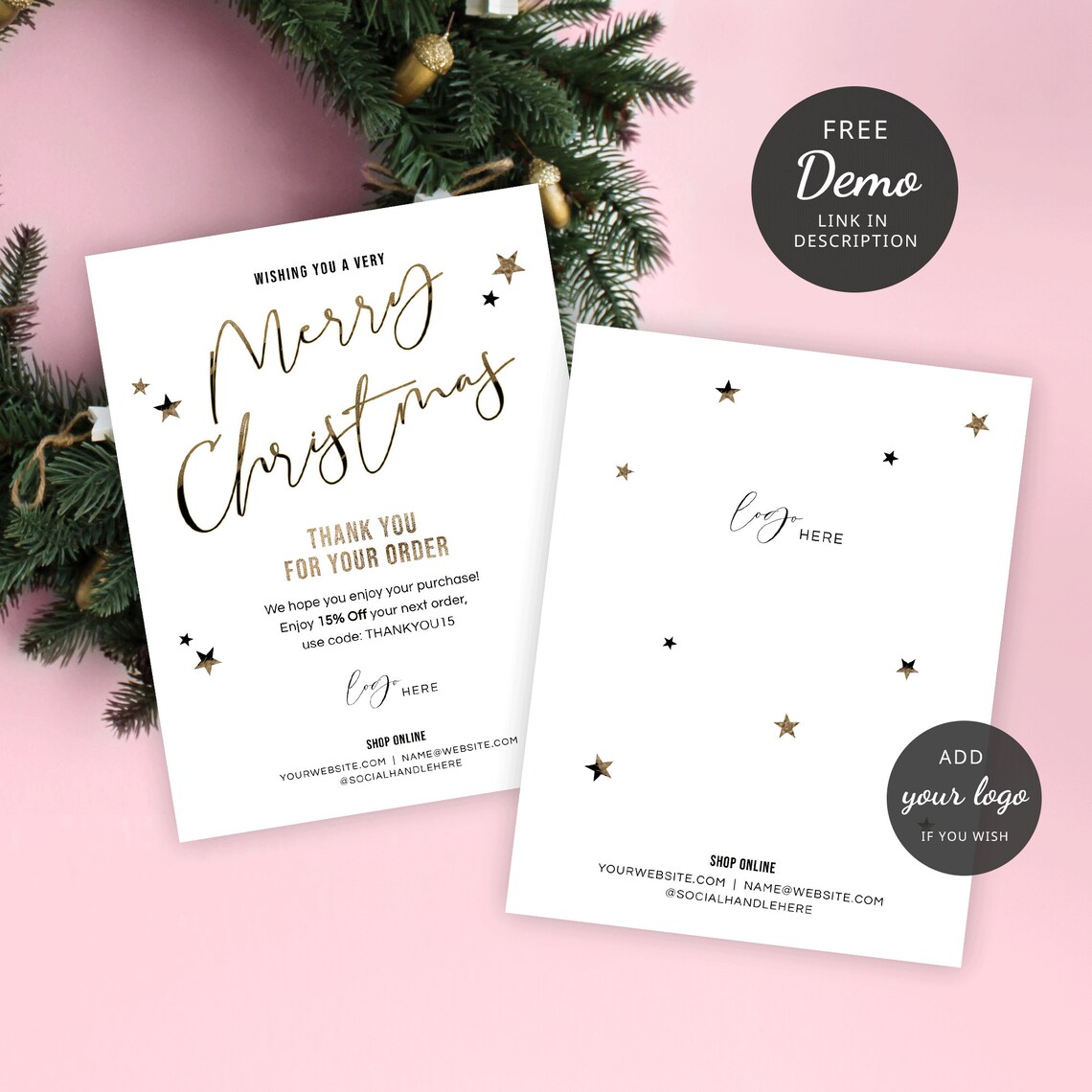 Christmas Thank You Card Template Editable Gold Glitter Xmas - Etsy