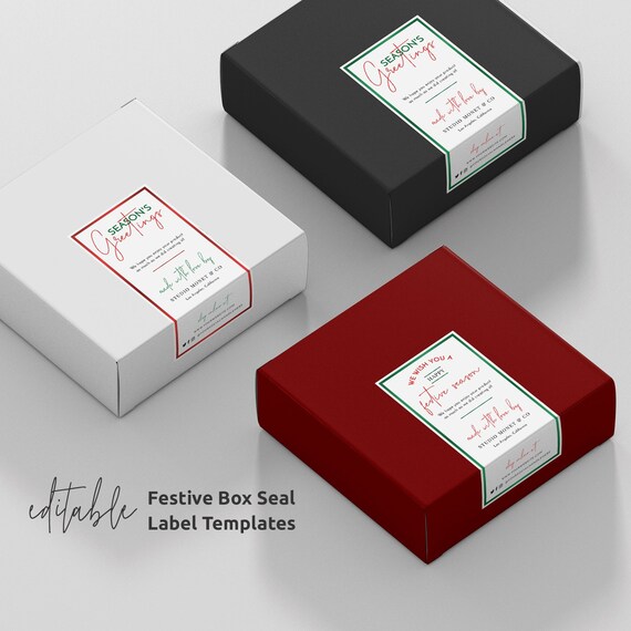 Season's Greetings Box Seal Labels Editable Christmas | Etsy