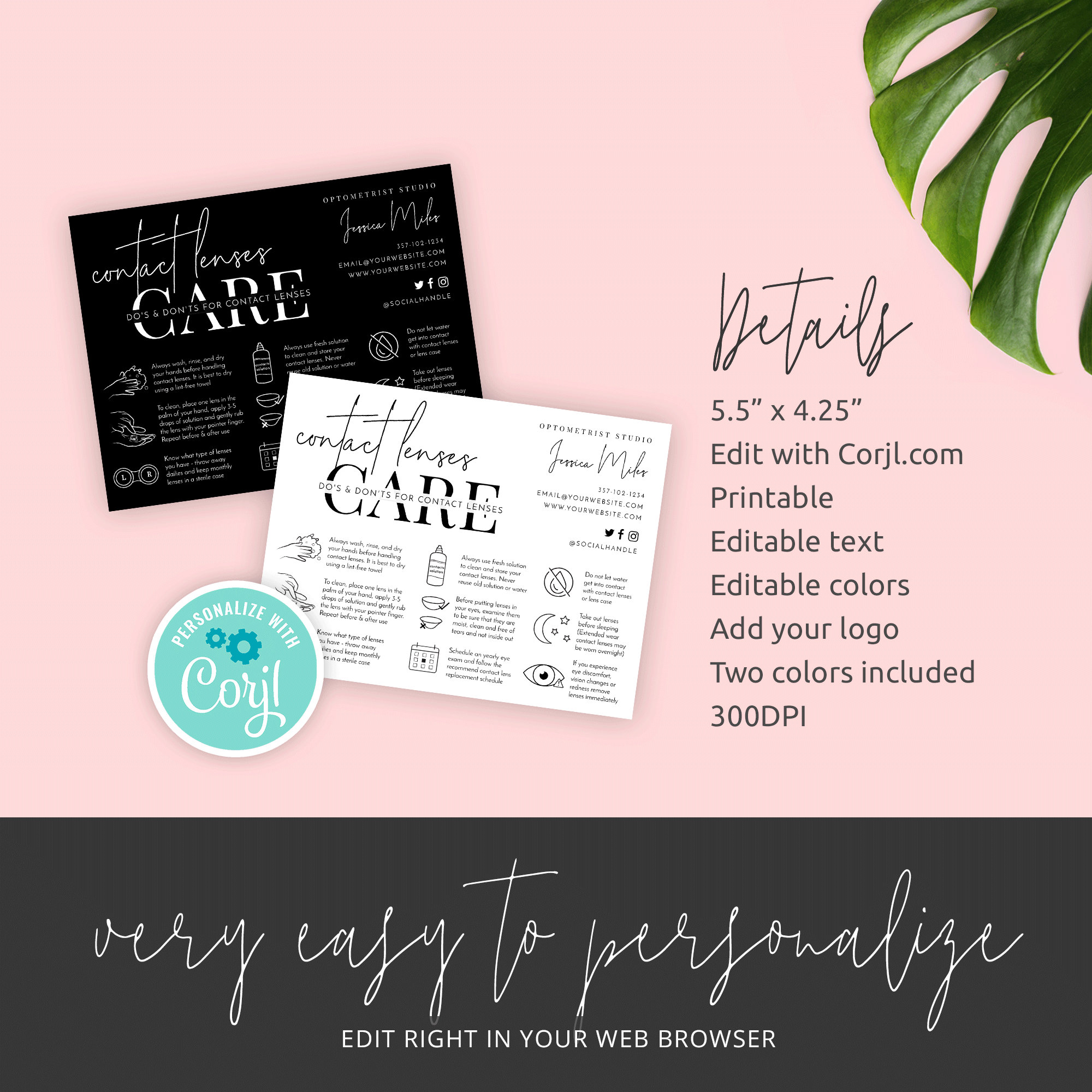 Contact Lenses Care Card Template, Editable Contacts Care Guide ...