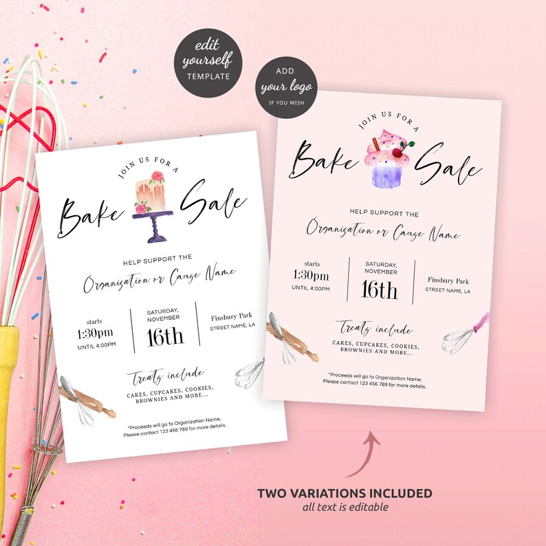 DIY Bake Sale Flyer Template Editable Fundraiser Event - Etsy