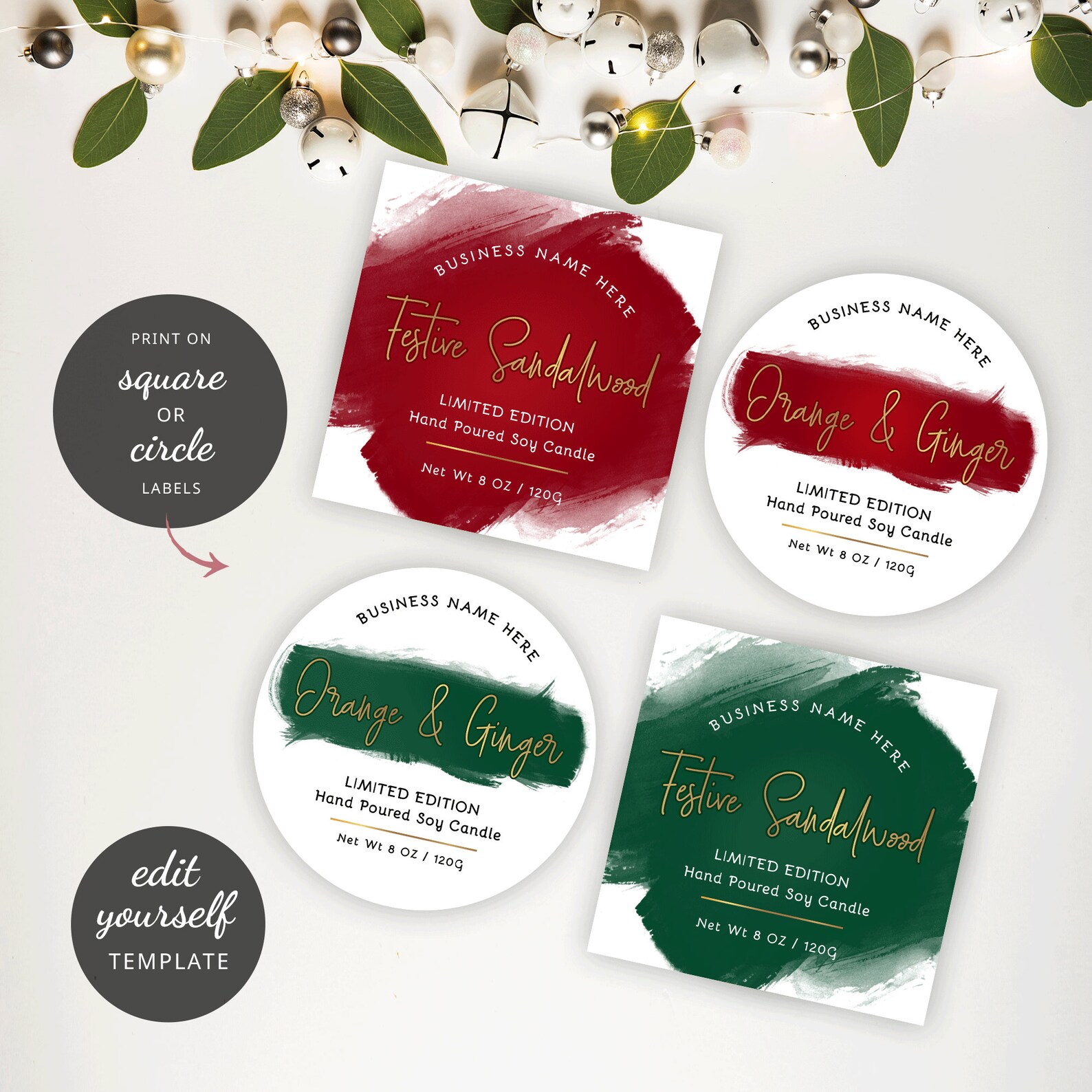 Festive Product Labels Template, Christmas Candle Labels Design ...