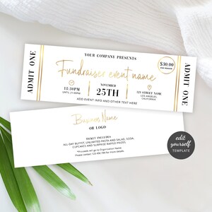 Fundraiser Event Ticket Template, Faux Gold Charity Raffle Ticket With ...
