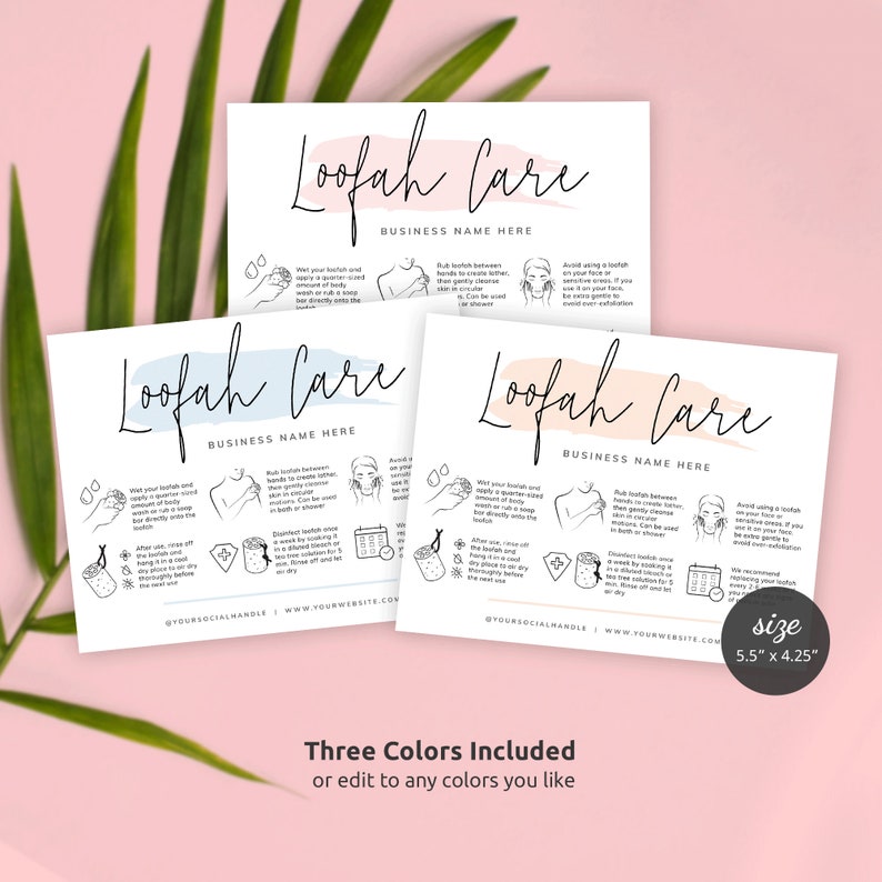 Editable Luffa Care Card Template, Printable Loofah Care Guide ...