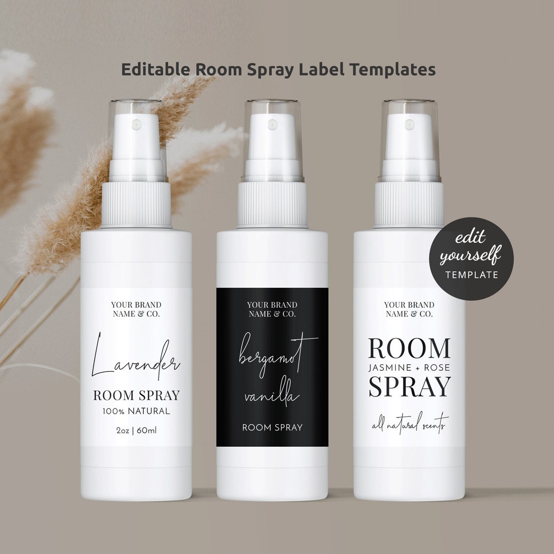 Room Spray Label Template, Minimalist Air Freshener Bottle Packaging ...