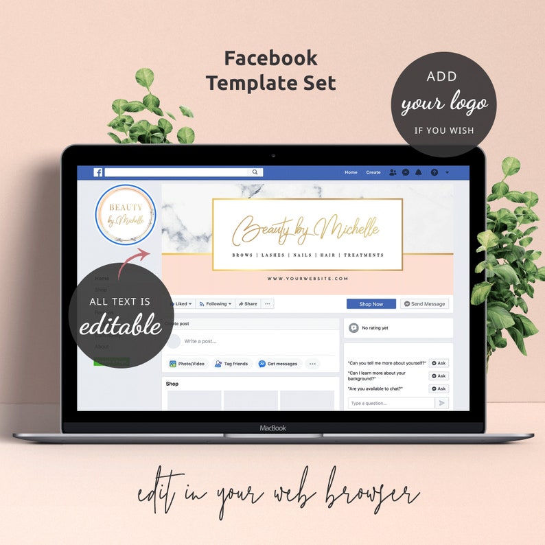 DIY Facebook Header Template Marble & Gold Editable Facebook - Etsy