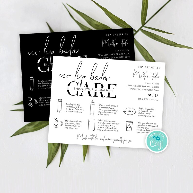 Eco Lip Balm Care Card Template Custom Natural Chapstick - Etsy