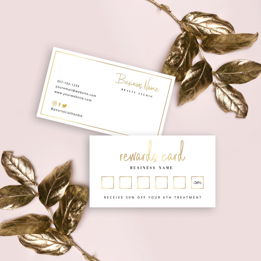 Editable Rewards Card, Beauty Salon Loyalty Card Template, Printable ...