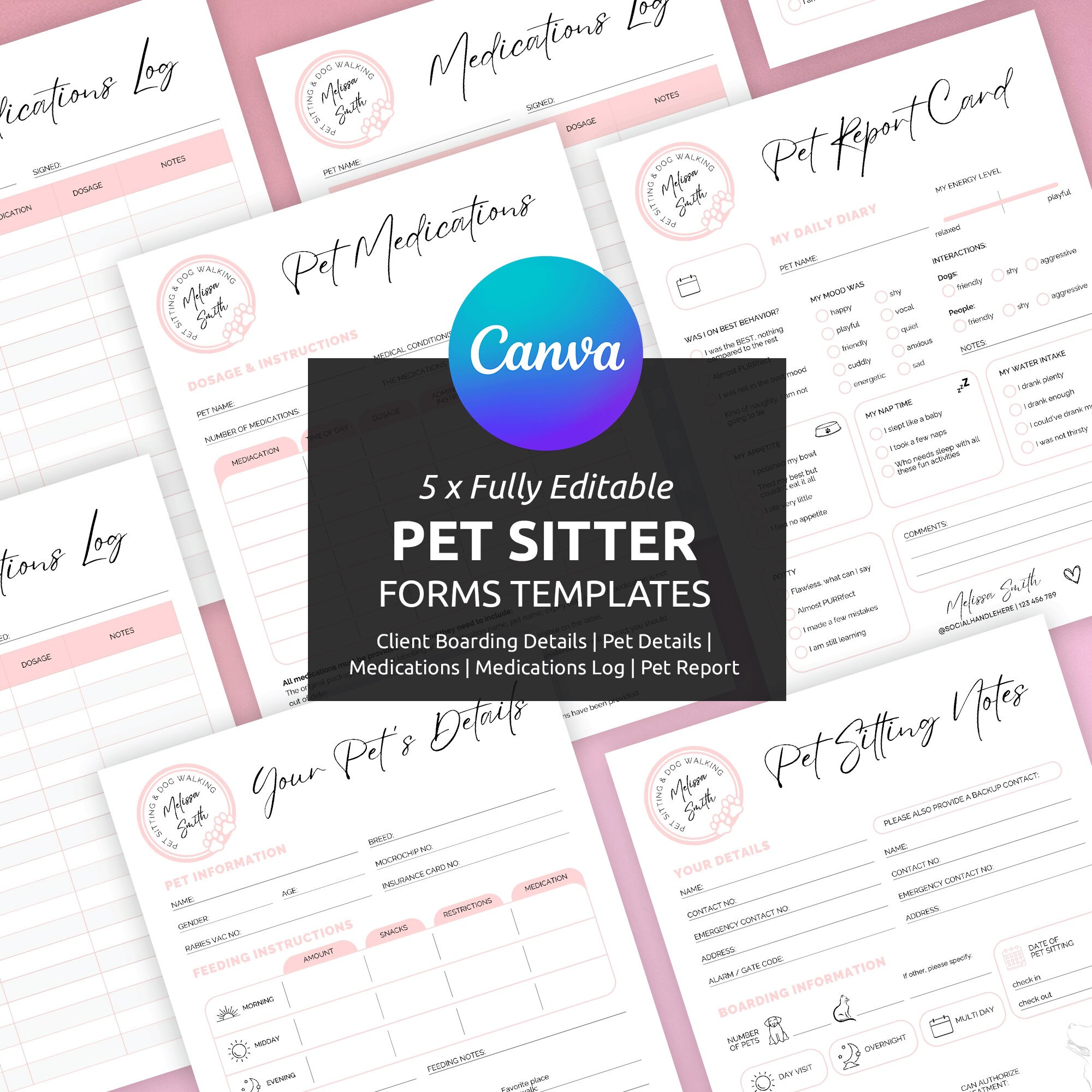 Pet Sitter Templates Canva, Custom Pet Boarding Forms, Printable Dog ...