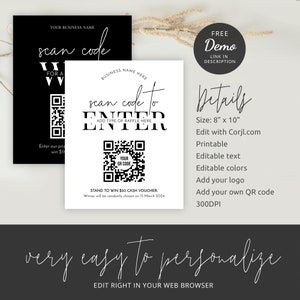 Minimal QR Code Raffle Sign Template, Custom Enter to Win Scannable ...