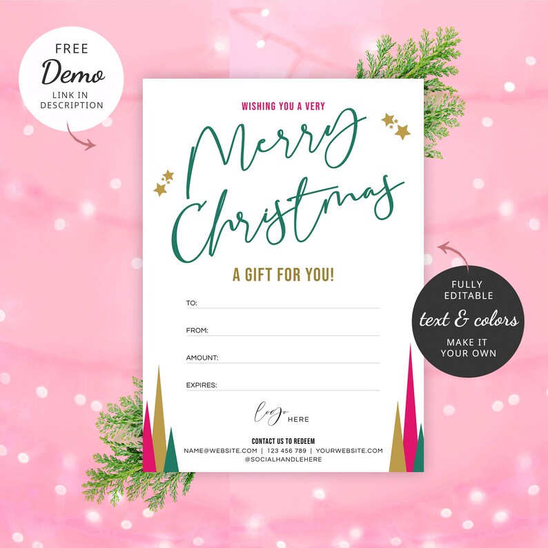 Christmas Gift Voucher Template DIY Holiday Gift Certificate - Etsy