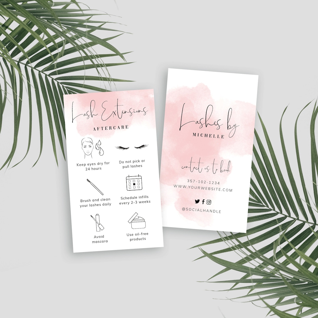 Eyelashes Care Card Template, DIY Lash Extensions Aftercare Cards ...