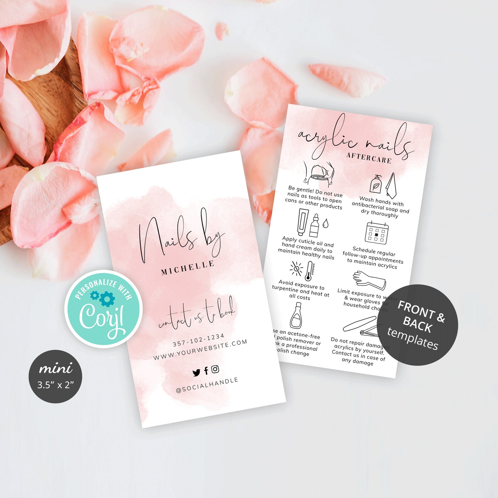 Acrylics Aftercare Card Template Editable Nail Extensions | Etsy