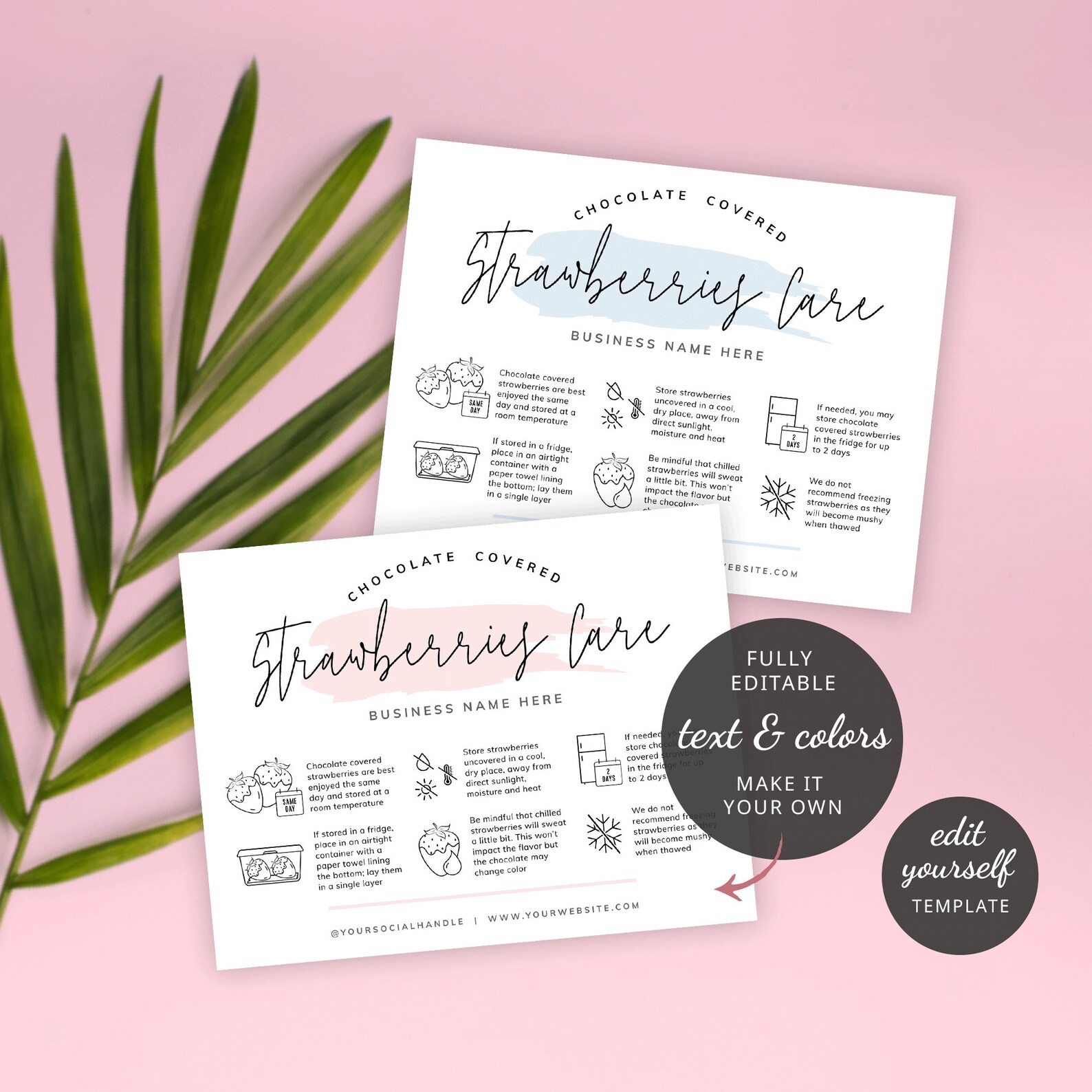 Chocolate Strawberries Care Card Editable Choc Covered - Etsy
