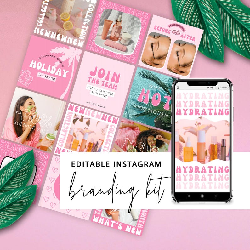 Instagram Stories & Posts Canva Templates, Trendy Retro Pink Instagram ...