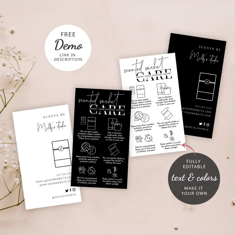 Aroma Beads Care Guide Template, Scented Sachet Care Card, Printable ...